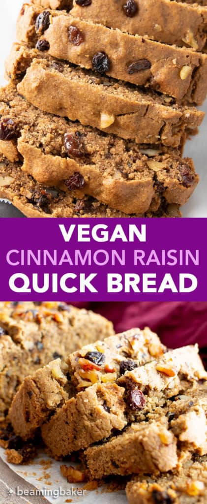 Vegan Cinnamon Raisin Quick Bread Recipe (Gluten Free) - Beaming Baker