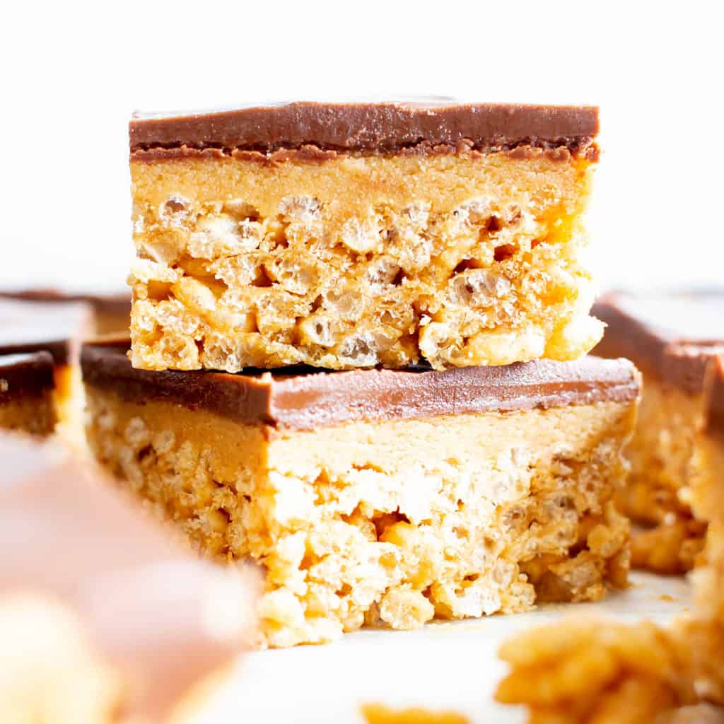 No Bake Peanut Butter Rice Crispy Treats - Beaming Baker