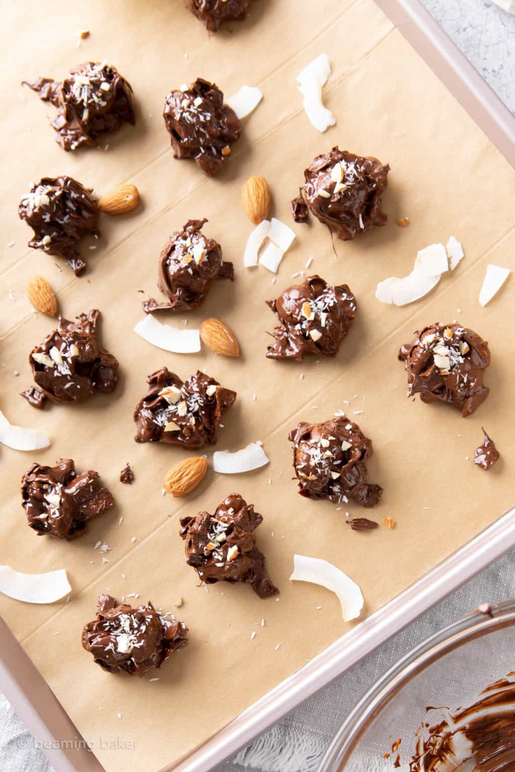 Dark Chocolate Coconut Almonds - 3 Ingredient - Beaming Baker