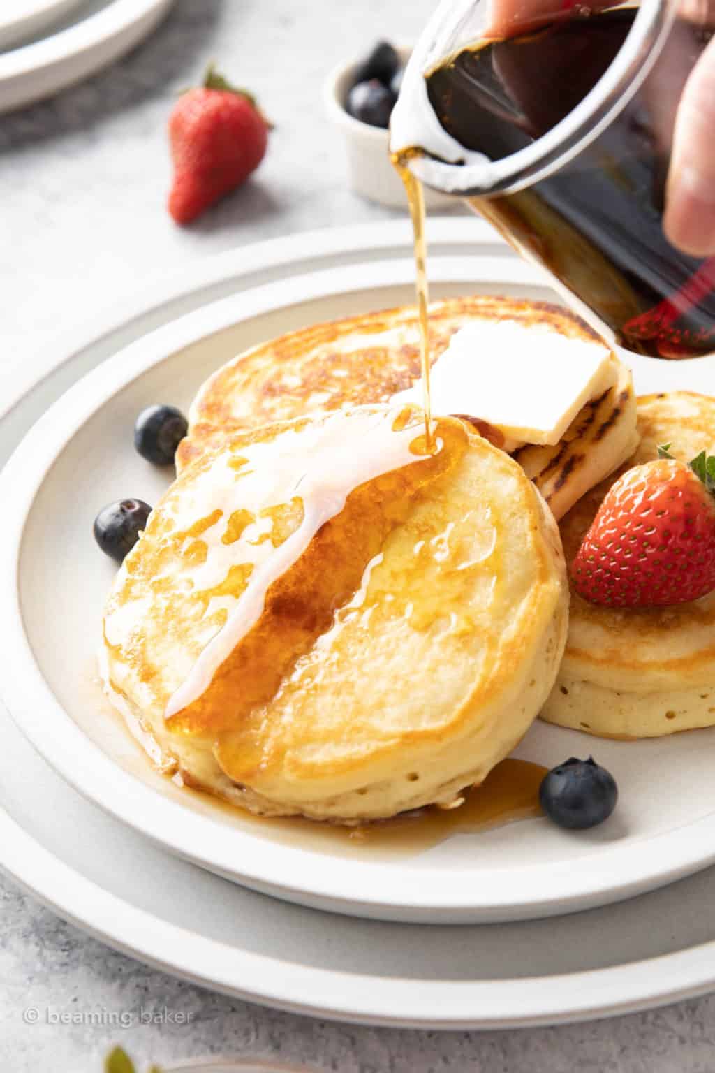 The Fluffiest Vegan Buttermilk Pancakes - Beaming Baker