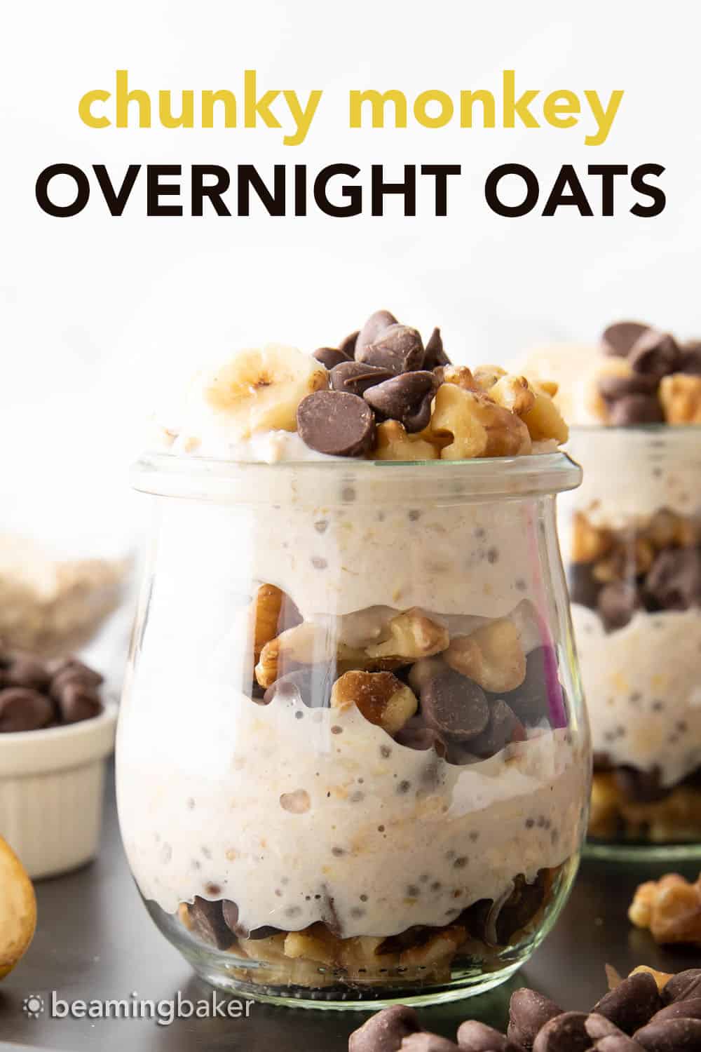 Chunky Monkey Overnight Oats - Beaming Baker